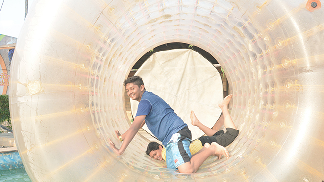 Get ready to stroll across the water surface with a roller Zorb