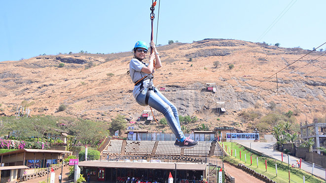 Experience the adrenaline rush with flying fox ride at Della Adventure